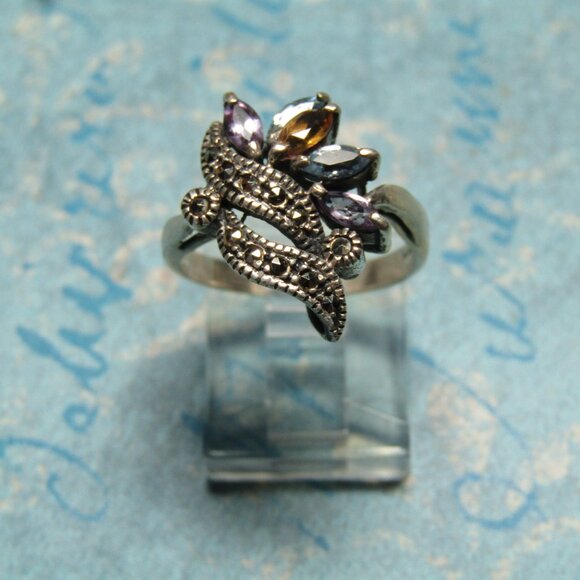 QVC | Jewelry | Marcasite Citrine Blue Topaz And Amethyst Marquise Cut ...